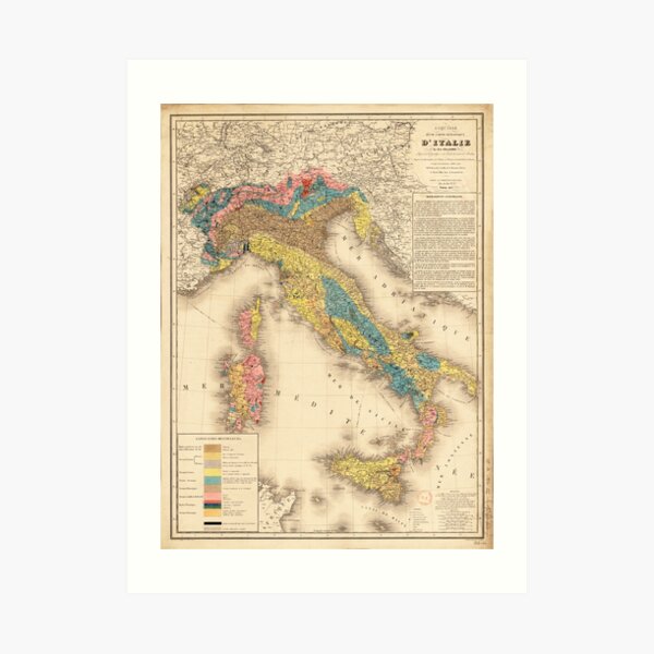 "Geological Map of Italy by H. de Collegno (1844)" Art Print by ...