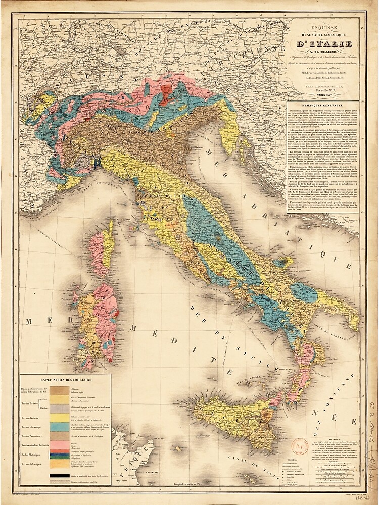"Geological Map of Italy by H. de Collegno (1844)" Photographic Print ...