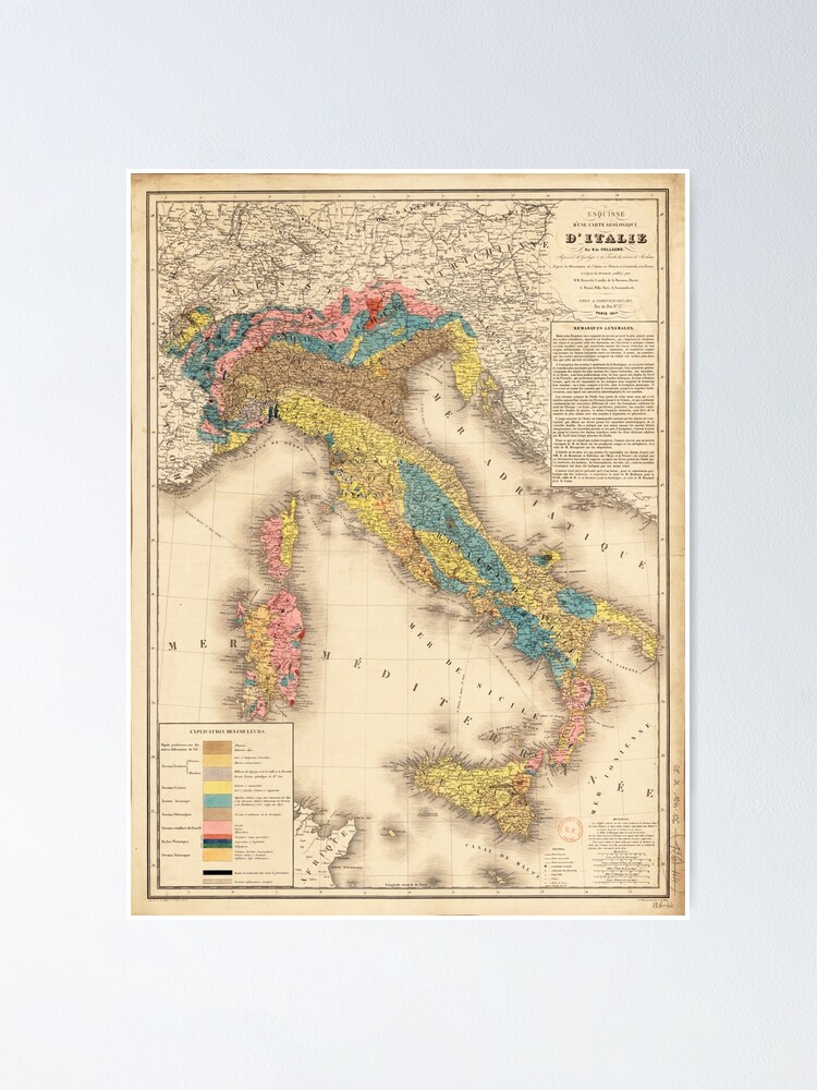 "Geological Map of Italy by H. de Collegno (1844)" Poster by allhistory ...