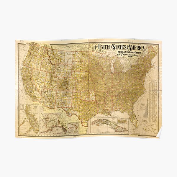 "United States Map with Territories (1901)" Poster by allhistory ...