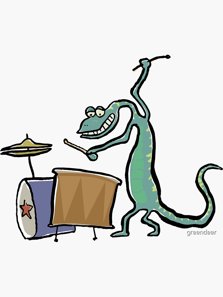"drum playing lizard" Sticker for Sale by greendeer | Redbubble