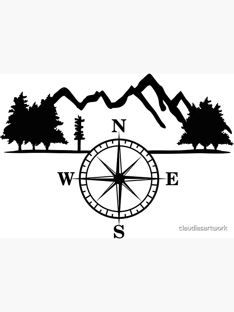 "Mountains, Trees and Compass, Survival" Art Print for Sale by ...