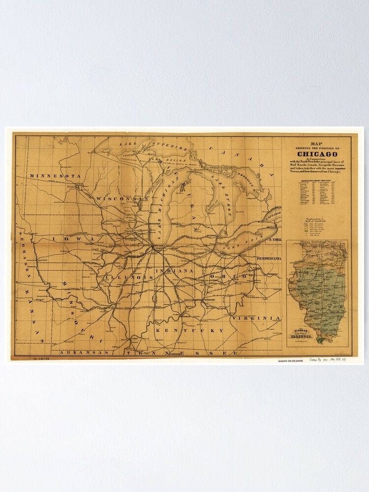 "Railroad Map Chicago & Surrounding Midwest (c. 1850)" Poster for Sale ...