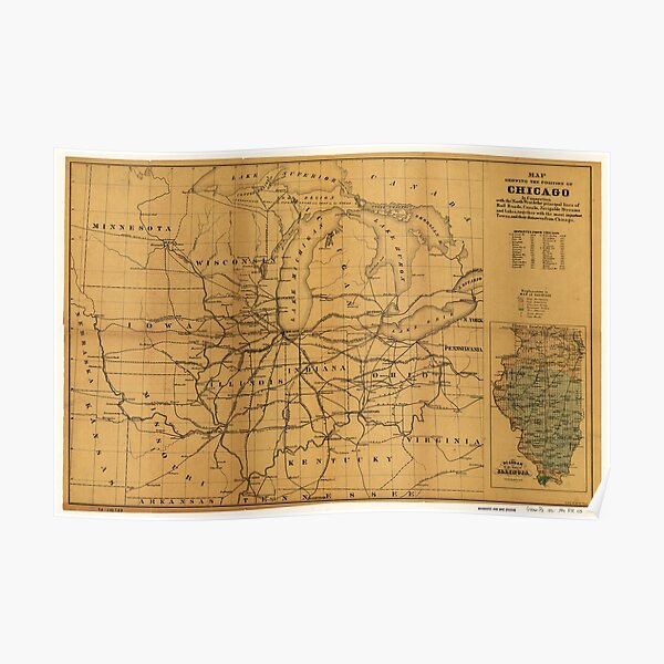 "Railroad Map Chicago & Surrounding Midwest (c. 1850)" Poster for Sale ...