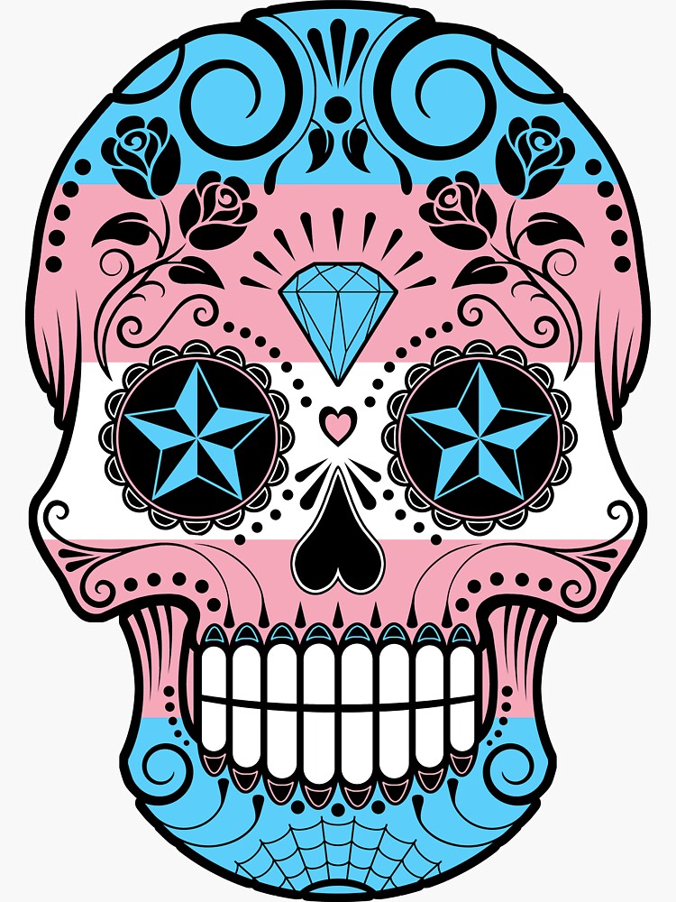 "Transgender Pride Sugar Skull with Roses" Sticker for Sale by ...