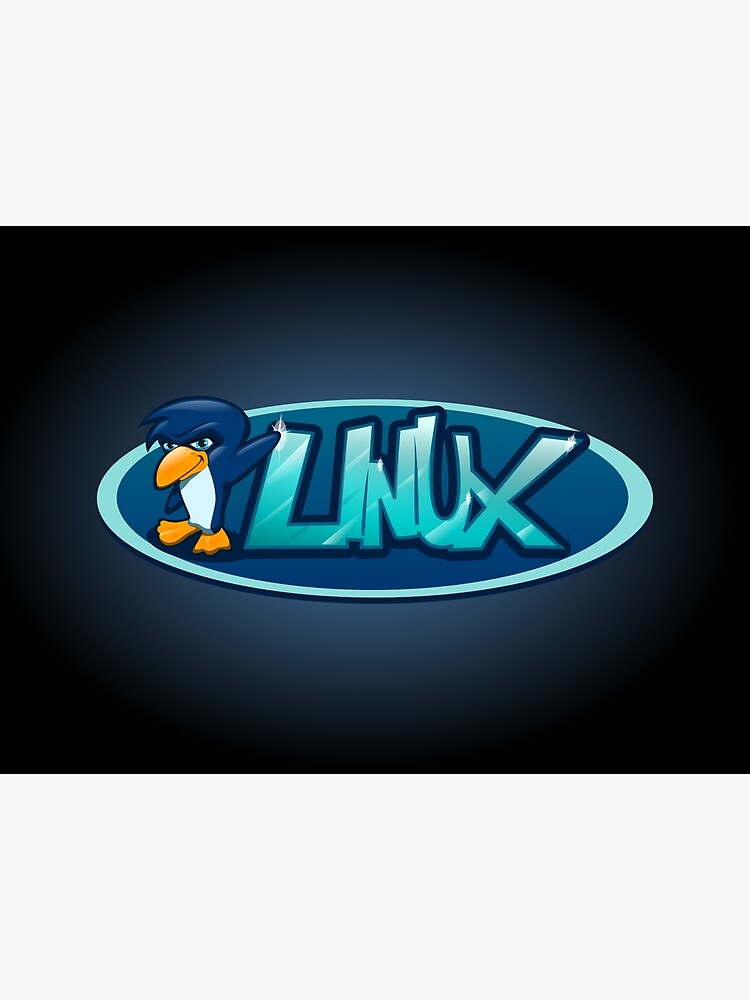 "Linux Penguin Standing Next to Ice Blue Linux Logo" Art Print for Sale ...