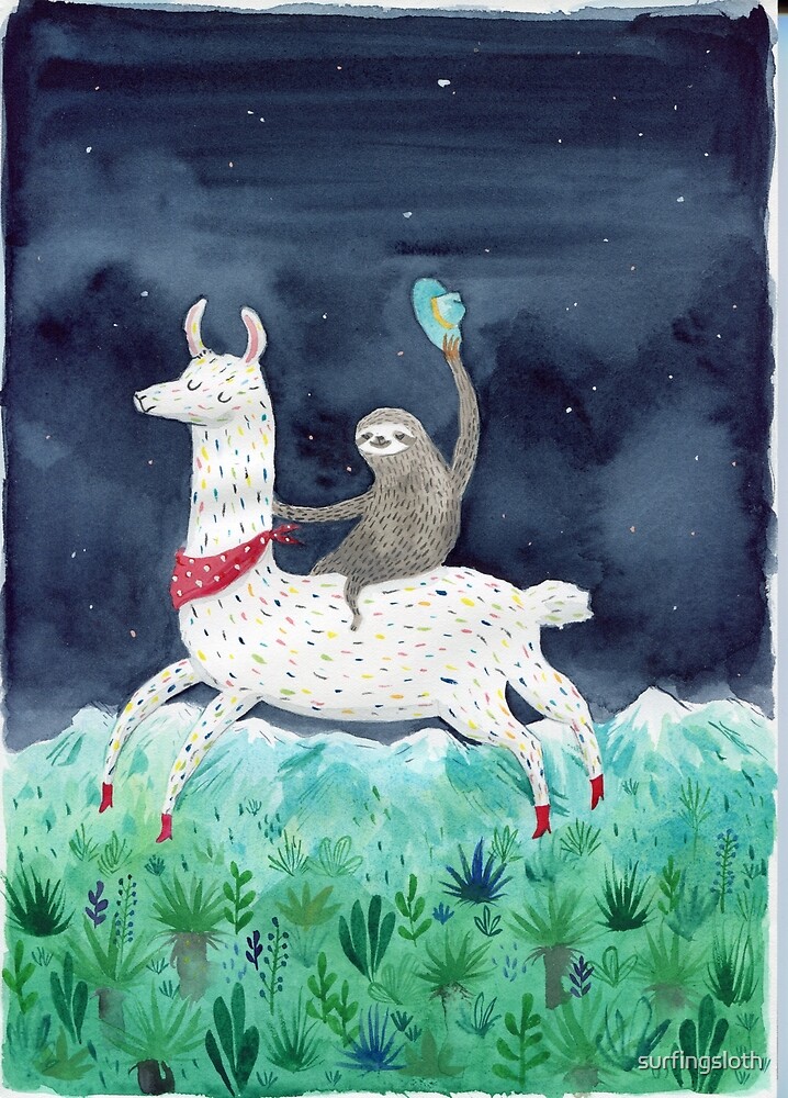 "Llama and sloth adventures" by surfingsloth | Redbubble