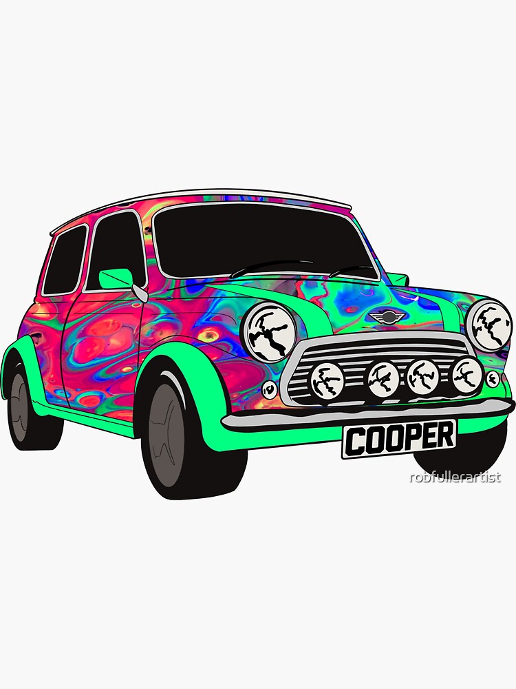 "Vintage Mini Cooper Print with Psychedelic Neon Luminous Bodywork ...