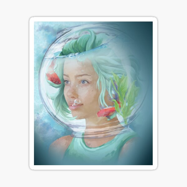 "Goldfish Girl" Sticker by LenleG | Redbubble