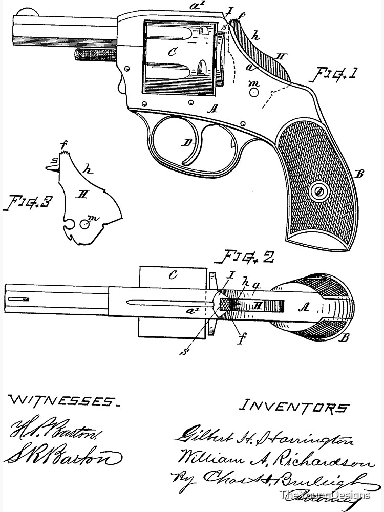 "Revolver Vintage Patent Hand Drawing" Photographic Print by ...