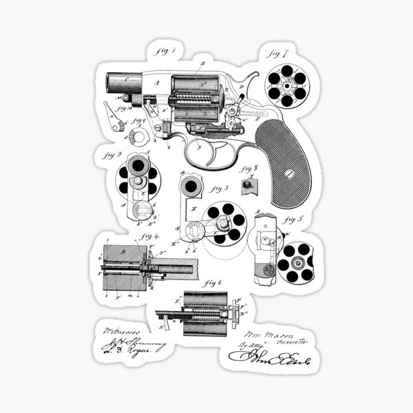 "Revolving Fire Arms Vintage Patent Hand Drawing" Sticker by ...