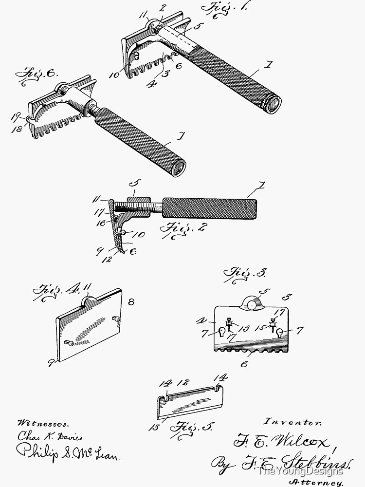 "Safety Razor Vintage Patent Hand Drawing" Sticker by TheYoungDesigns ...