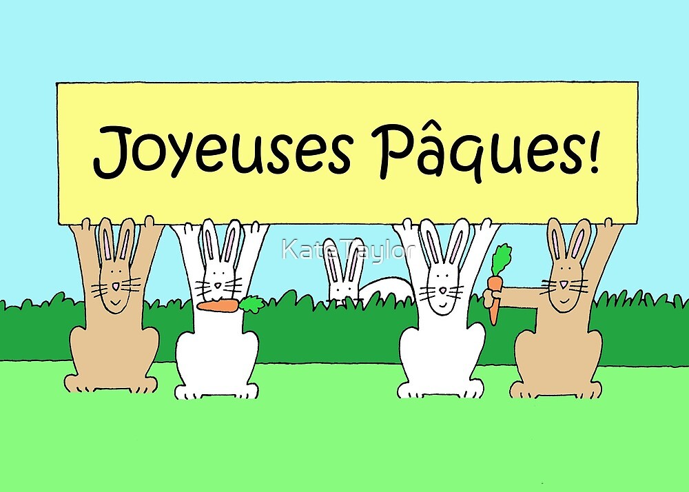 "French Happy Easter Cartoon Bunnies" by KateTaylor | Redbubble