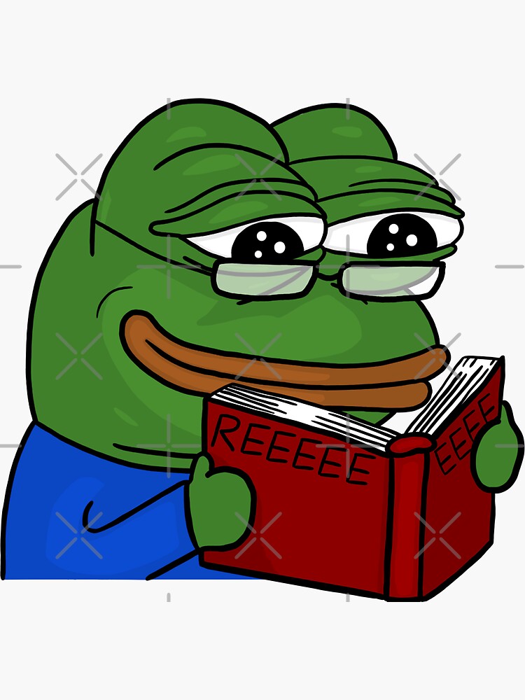 "Pepe REEEEEE-ading a book" Sticker for Sale by sivelobanova | Redbubble