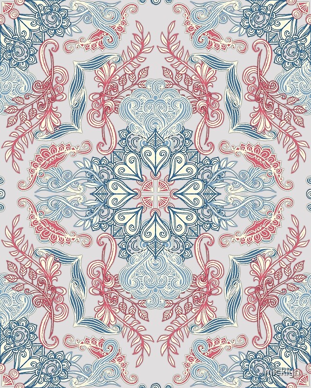 "Vintage Fancy - a Pattern in Pale Blue, Navy & Deep Rose" by micklyn ...