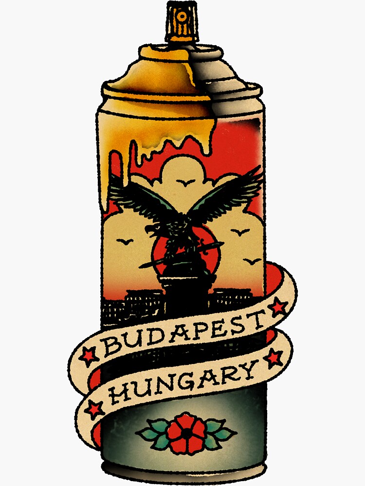 "Budapest Spray Can Tattoo" Sticker for Sale by JamesShannon | Redbubble