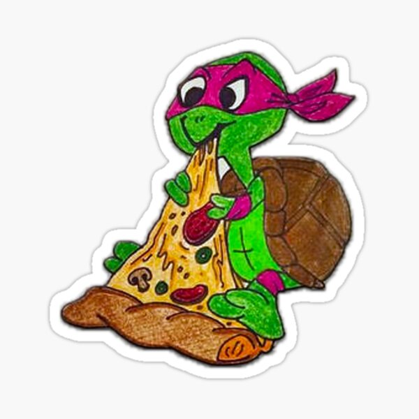 "Ninja Turtle Eating Pizza" Sticker by MellowPeach | Redbubble