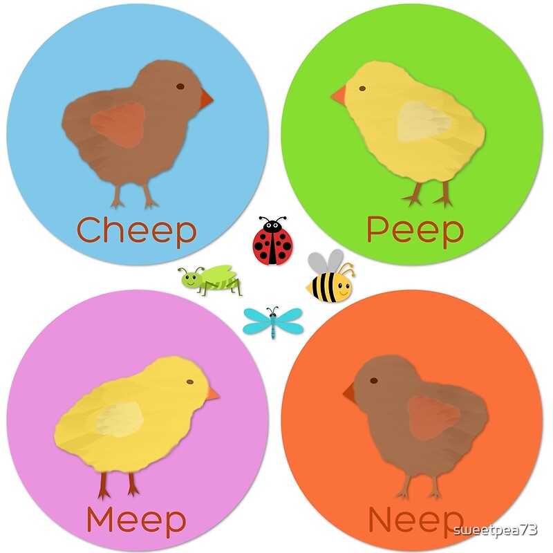"Chicks in Colorful Circles with Bugs! Stickers and more" by sweetpea73 ...