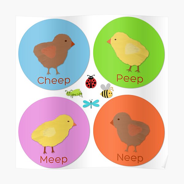 Póster «¡Pollitos en círculos de colores con bichos! Pegatinas y más ...