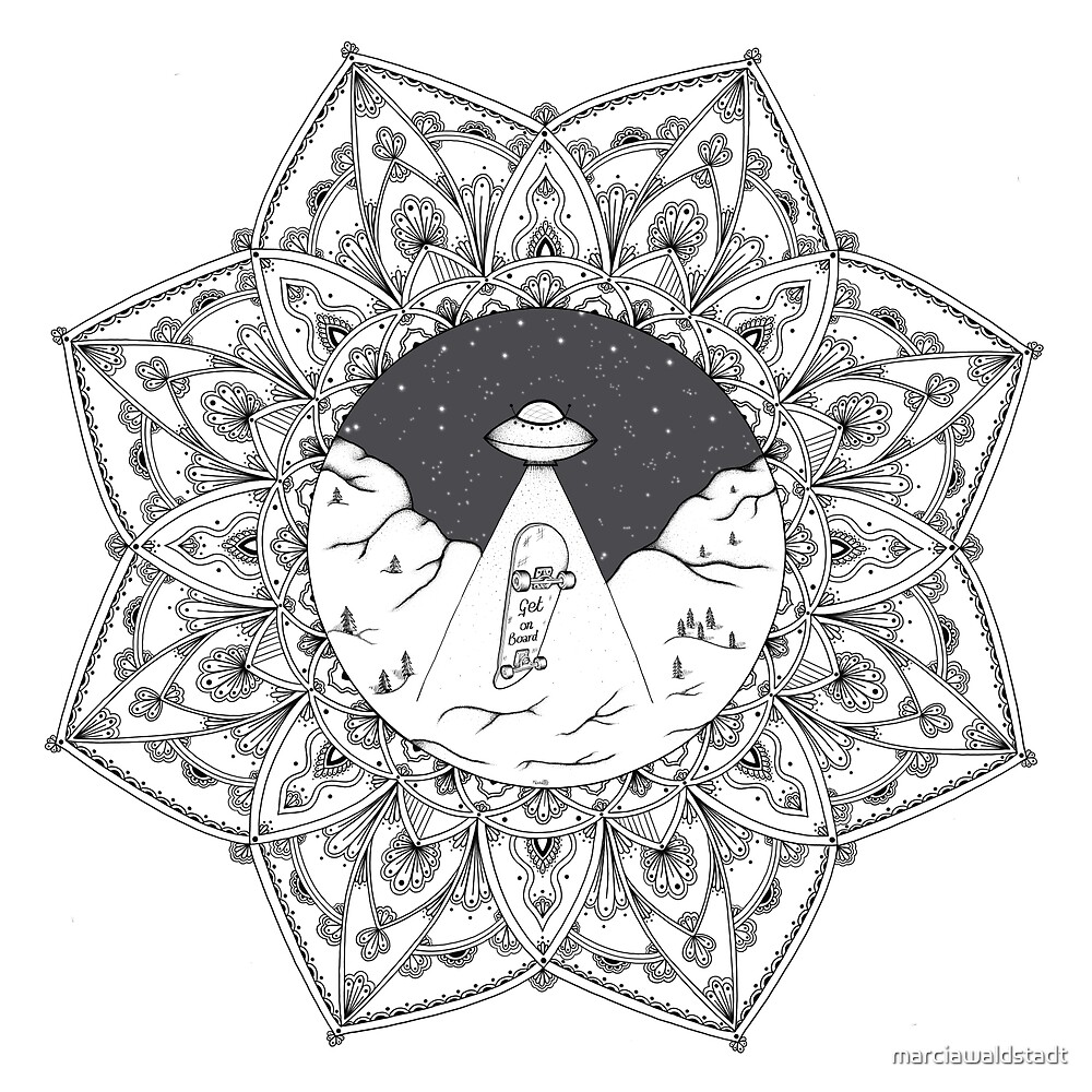 "Get On Board - Alien/UFO - Mandala" by marciawaldstadt | Redbubble