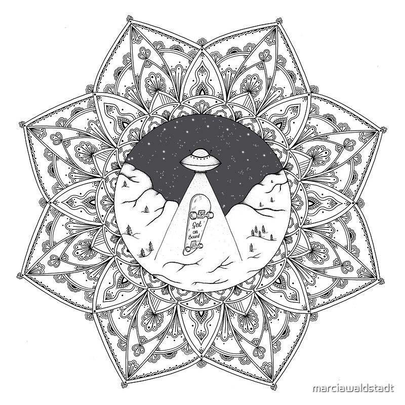 "Get On Board - Alien/UFO - Mandala" by marciawaldstadt | Redbubble