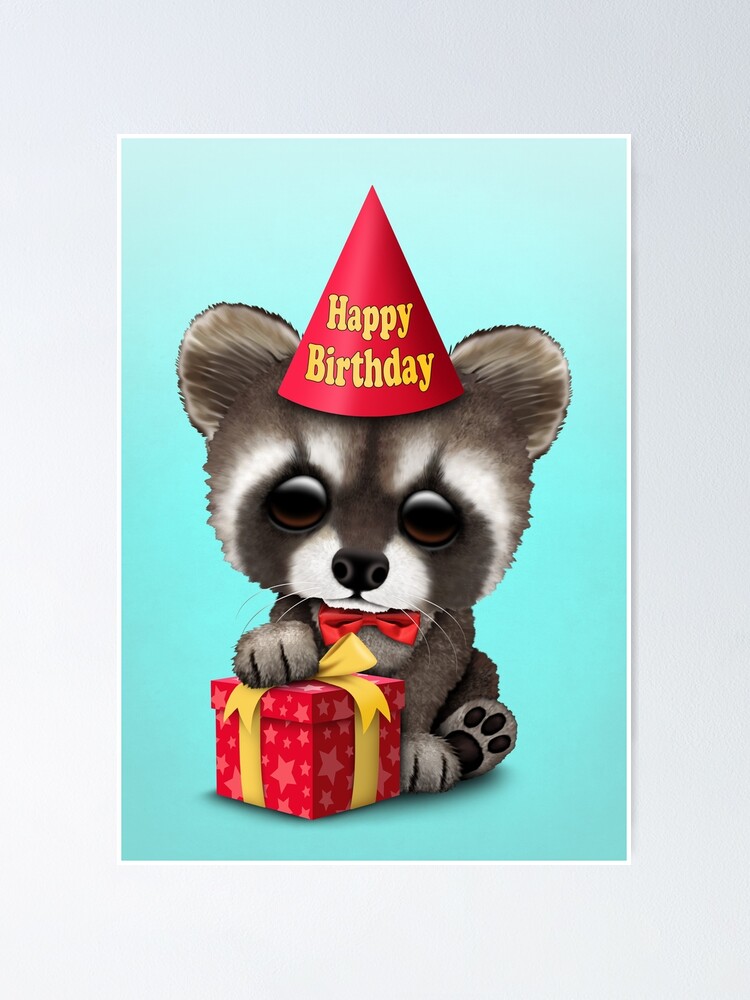 Póster «Lindo feliz cumpleaños bebé mapache» de JeffBartels | Redbubble