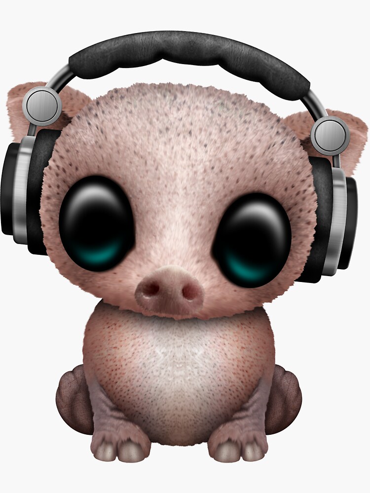 "Cute Baby Pig Deejay Wearing Headphones" Sticker for Sale by ...