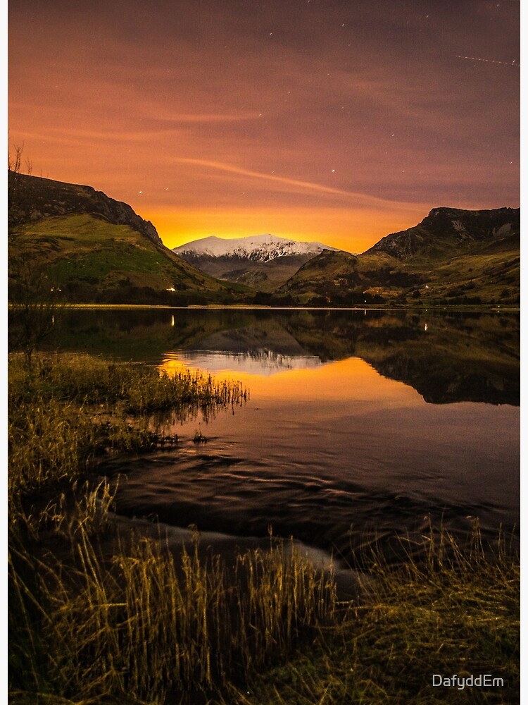 "Snowy Snowdon at night from Nantlle Lake" Poster by DafyddEm | Redbubble