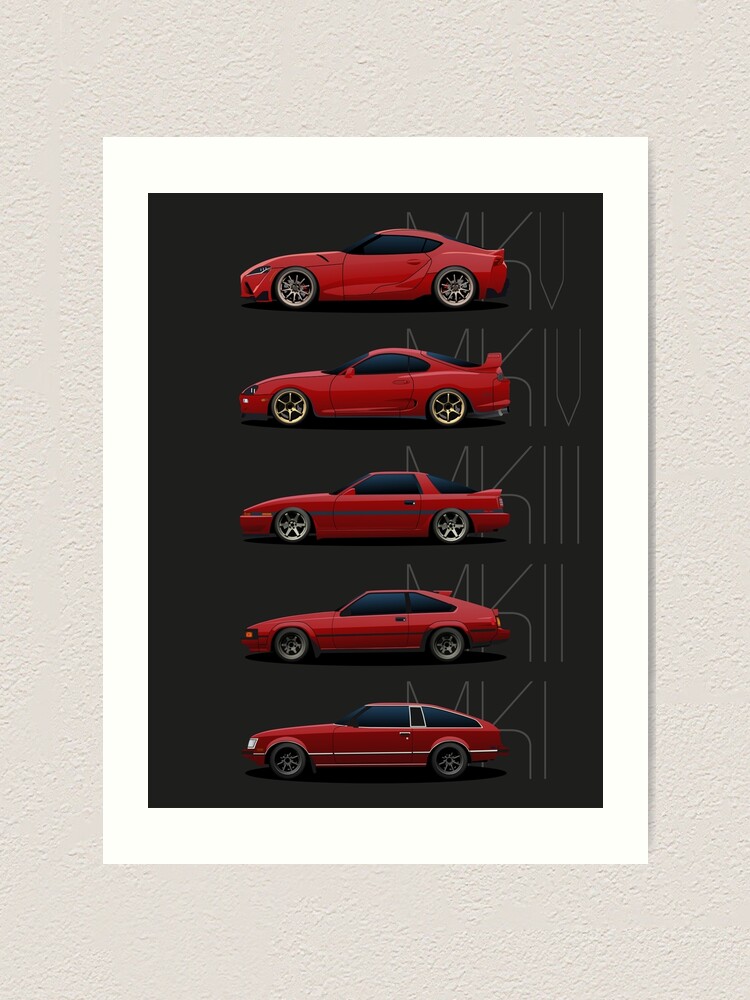 "Toyota Supra Generations" Art Print by AutomotiveArt | Redbubble