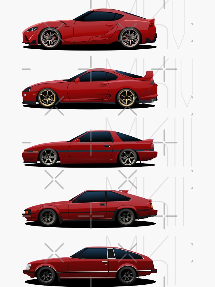 "Toyota Supra Generations" Sticker by AutomotiveArt | Redbubble