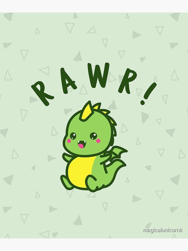 "Rawr Adorable Cartoon Dragon Dinosaur" Sticker for Sale by ...