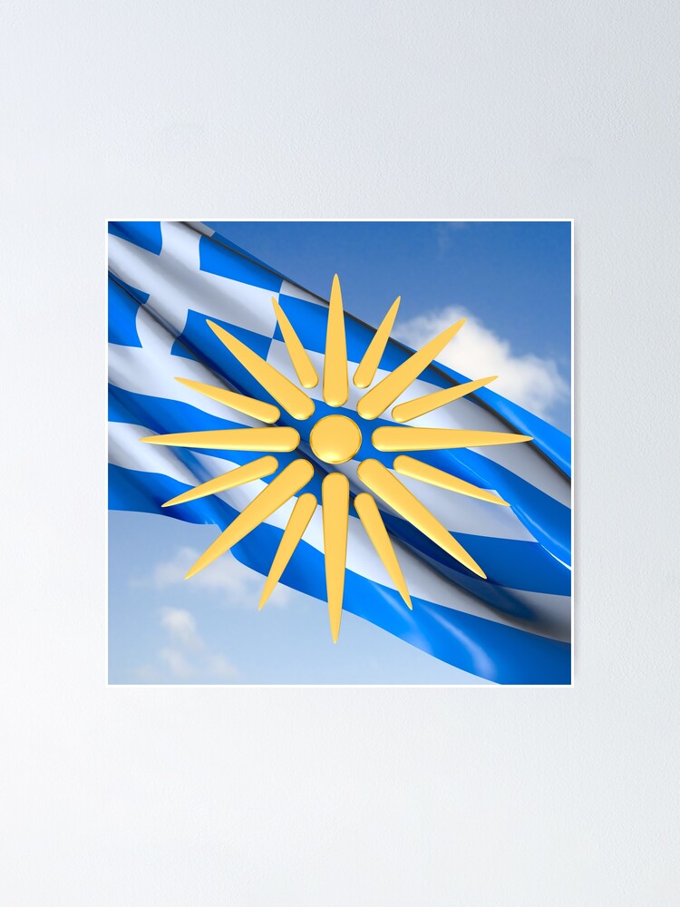 "Greek flag with ancient symbol of Macedonian Star" Poster by ...