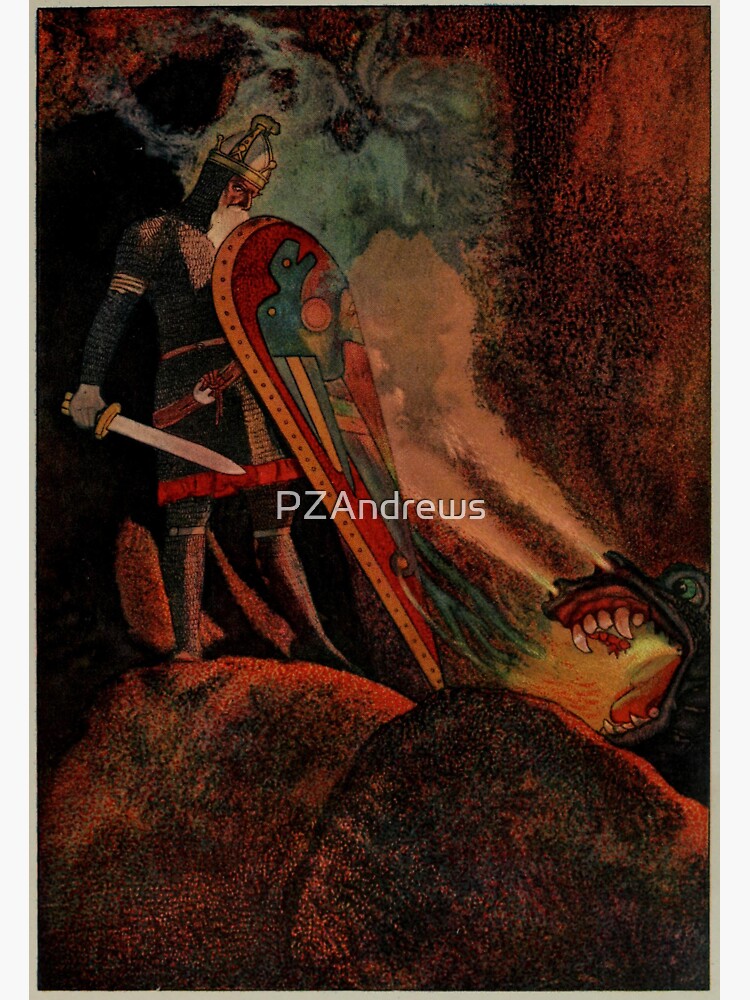 "Beowulf and the fire-breathing Dragon" Sticker by PZAndrews | Redbubble