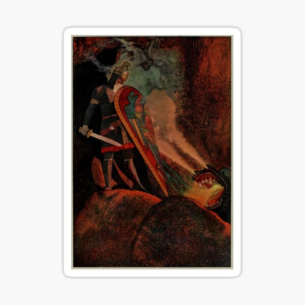 "Beowulf and the fire-breathing Dragon" Sticker for Sale by PZAndrews ...