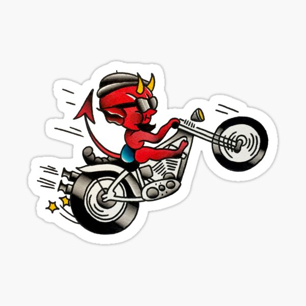 "Traditional Devil Biker Tattoo Design" Sticker for Sale by F-T-T ...