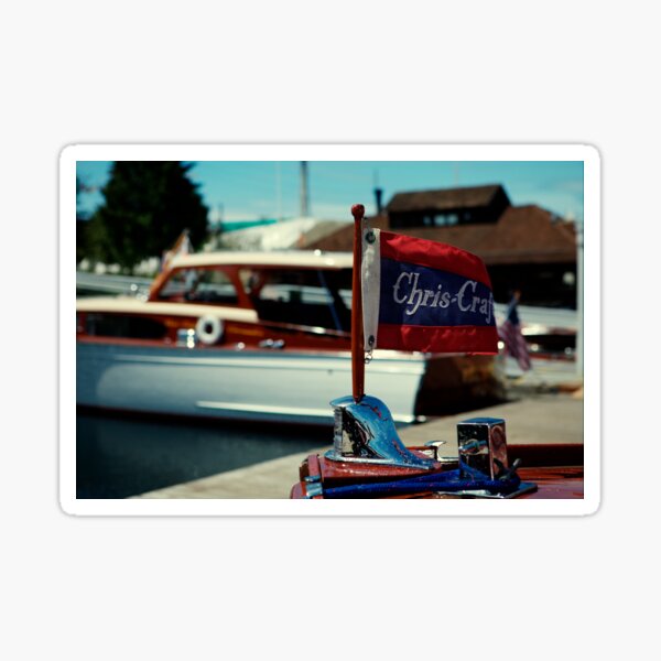 "Chris Craft Flag with Wooden Boat in background" Sticker by milod21 ...