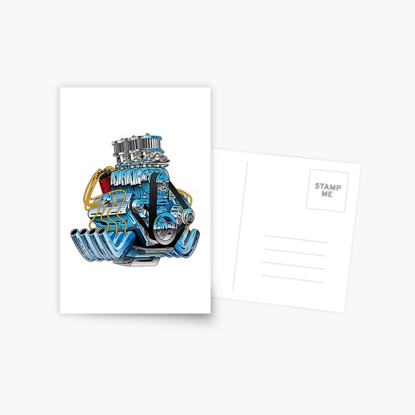 "Hot Rod Race Car Dragster Engine Cartoon Illustration" Postcard by ...