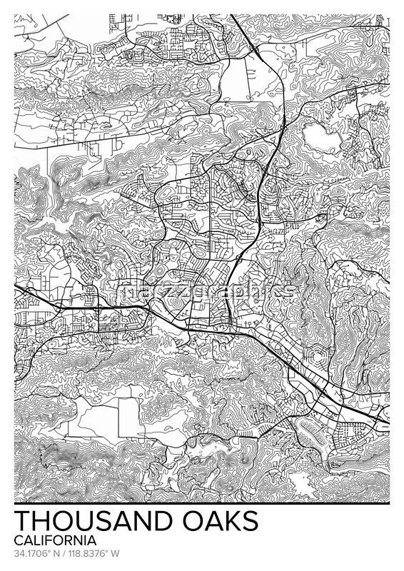 "Thousand Oaks map poster print wall art, California gift printable ...