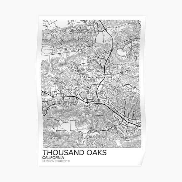 "Thousand Oaks map poster print wall art, California gift printable ...