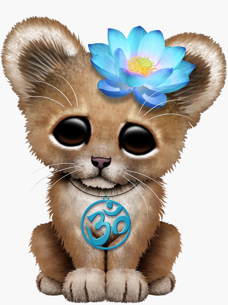 "Zen Lion Cub with Blue Yoga Om Symbol" Sticker for Sale by JeffBartels ...