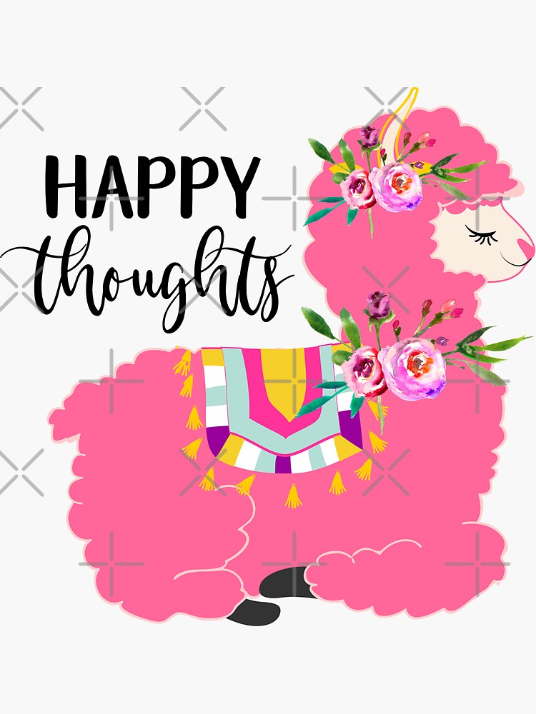 "Cute Llama floral design Happy Thoughts" Sticker for Sale by ...