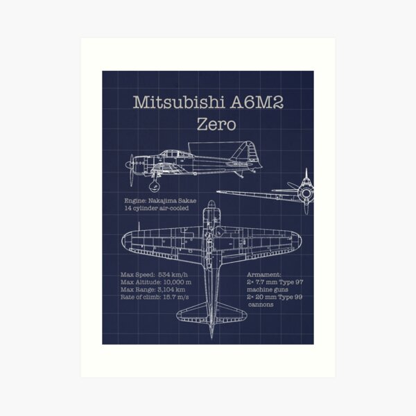 "Mitsubishi A6M2 Zero Blueprint" Art Print for Sale by Grayhanch ...