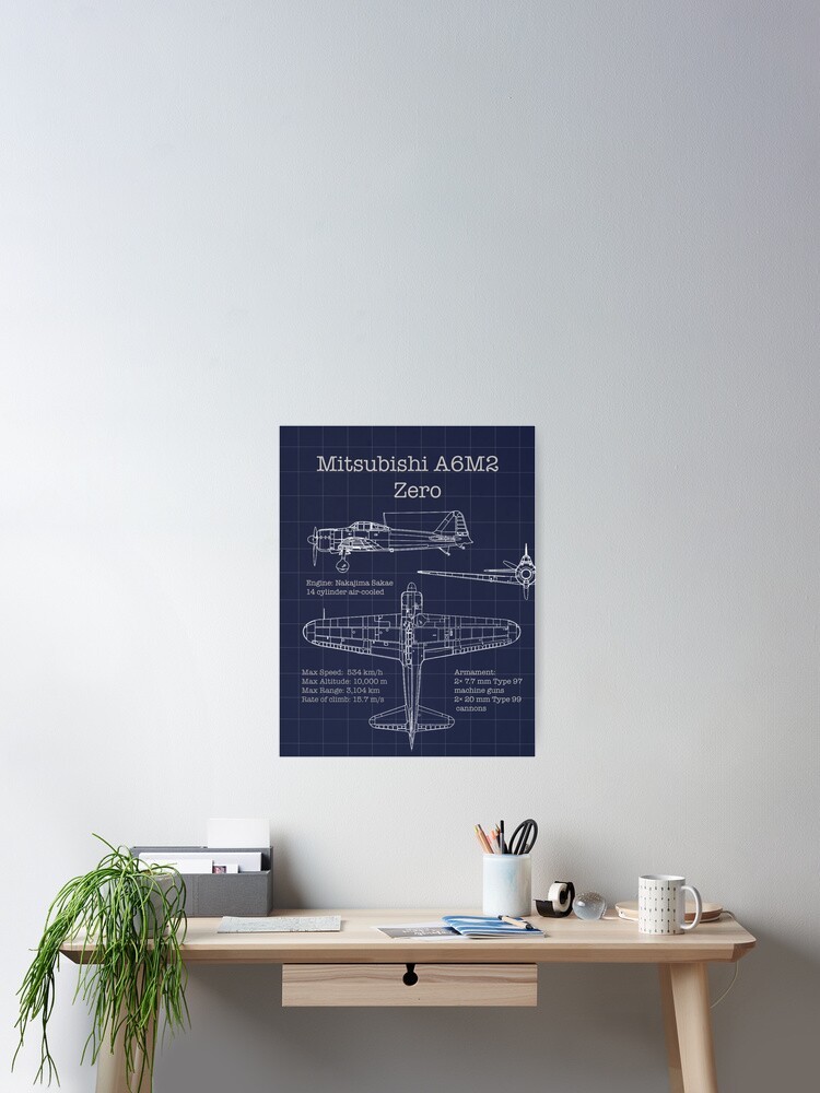 "Mitsubishi A6M2 Zero Blueprint" Poster for Sale by Gray Hanchin ...