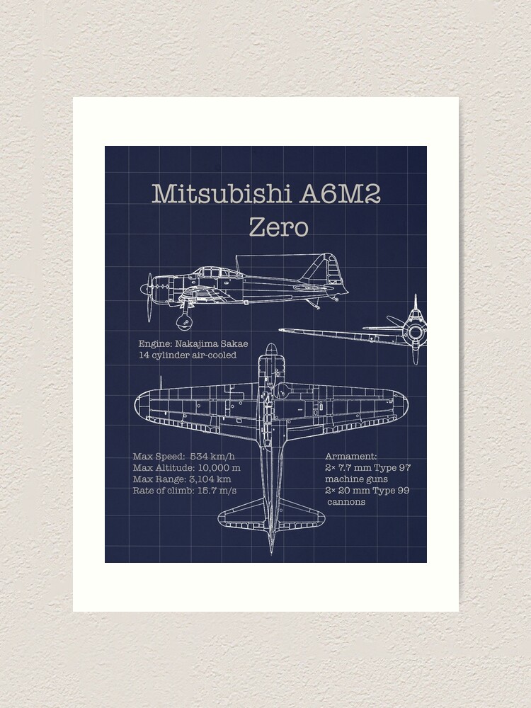 "Mitsubishi A6M2 Zero Blueprint" Art Print for Sale by Grayhanch ...