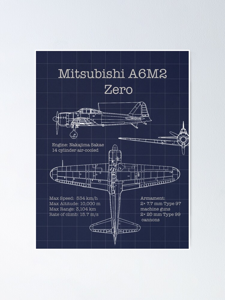 "Mitsubishi A6M2 Zero Blueprint" Poster for Sale by Gray Hanchin ...