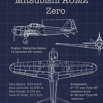 "Mitsubishi A6M2 Zero Blueprint" Poster for Sale by Gray Hanchin ...