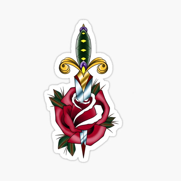 Tattoo Dagger With Rose Stickers | Redbubble
