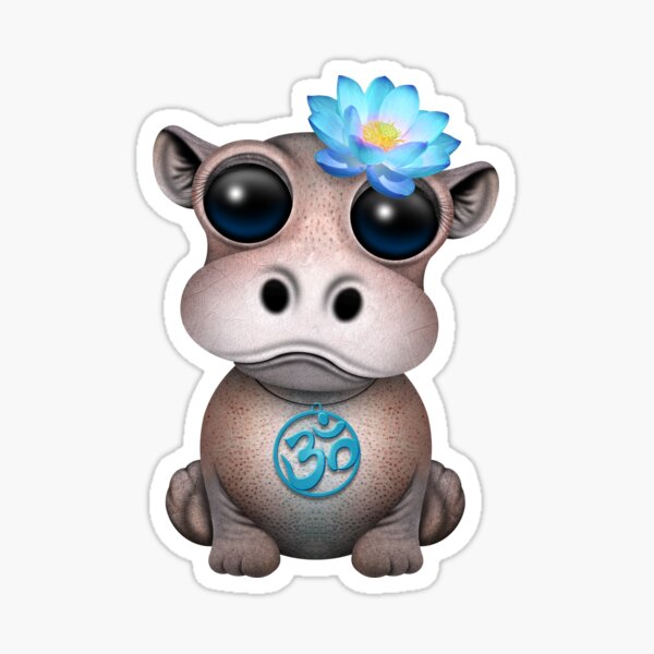 "Zen Baby Hippo with Blue Yoga Om Symbol" Sticker for Sale by ...
