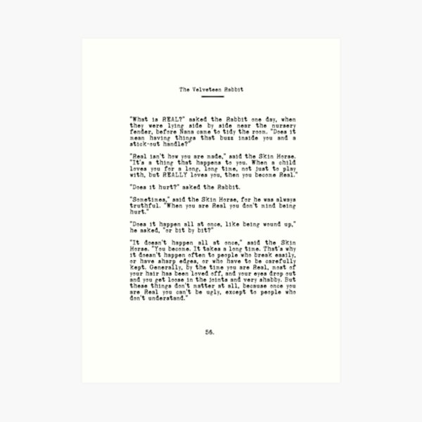 "Becoming Real Velveteen Rabbit Quote" Art Print for Sale by bickspics ...