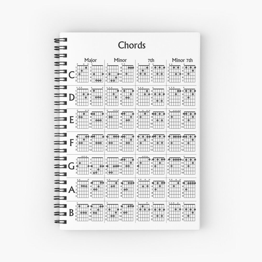 "Guitar Chords Poster White" Spiral Notebook for Sale by Zaxsk8 | Redbubble